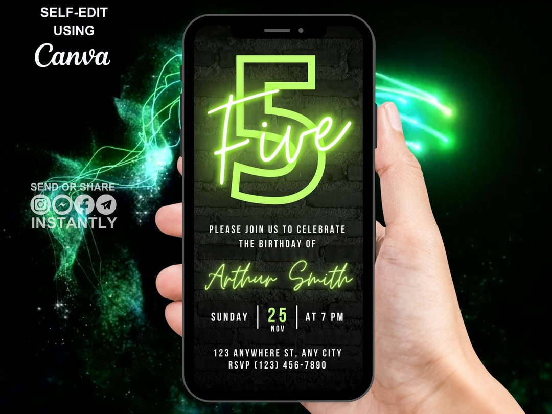 Digital 5th Birthday Invitation, Animated Fifth Party Invite for Boys ...