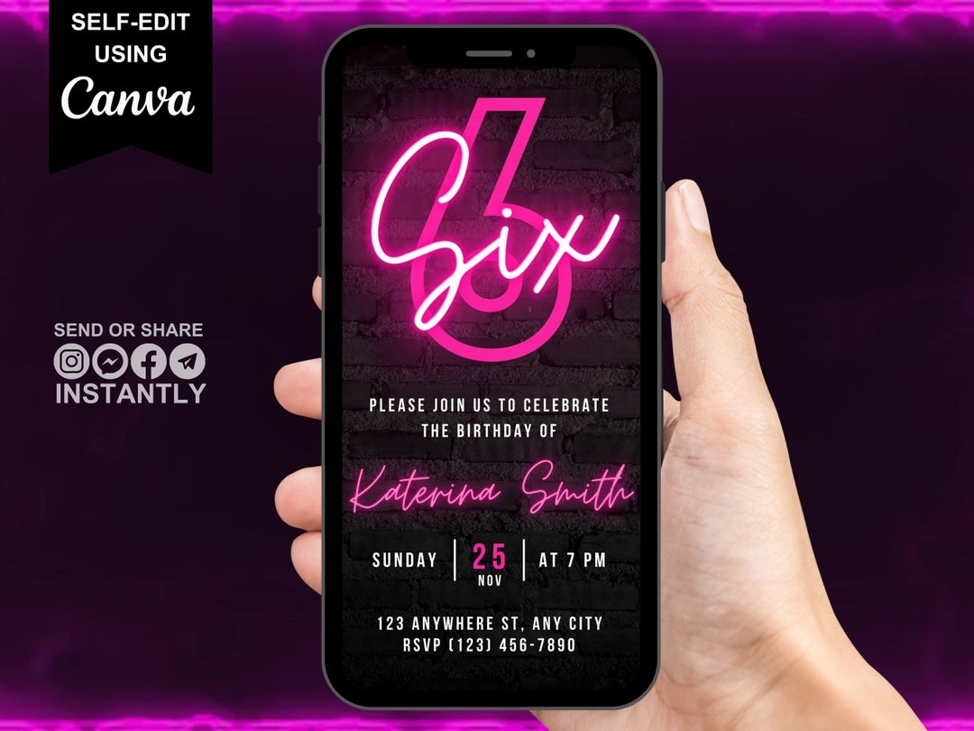 Digital 6th Birthday Invitation, Animated Sixth Party Invite for Girls ...