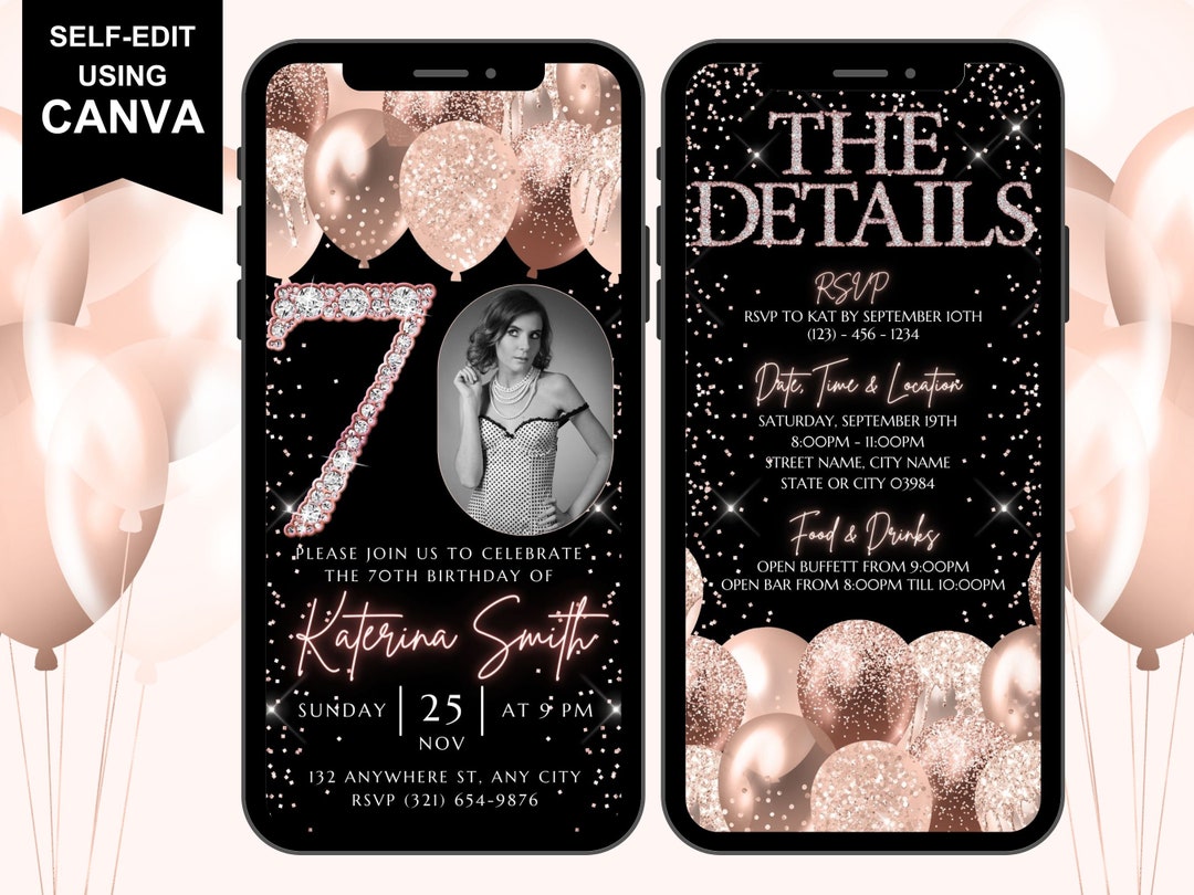 Digital Seventy 70th Birthday Invitation Template, Electronic Day ...