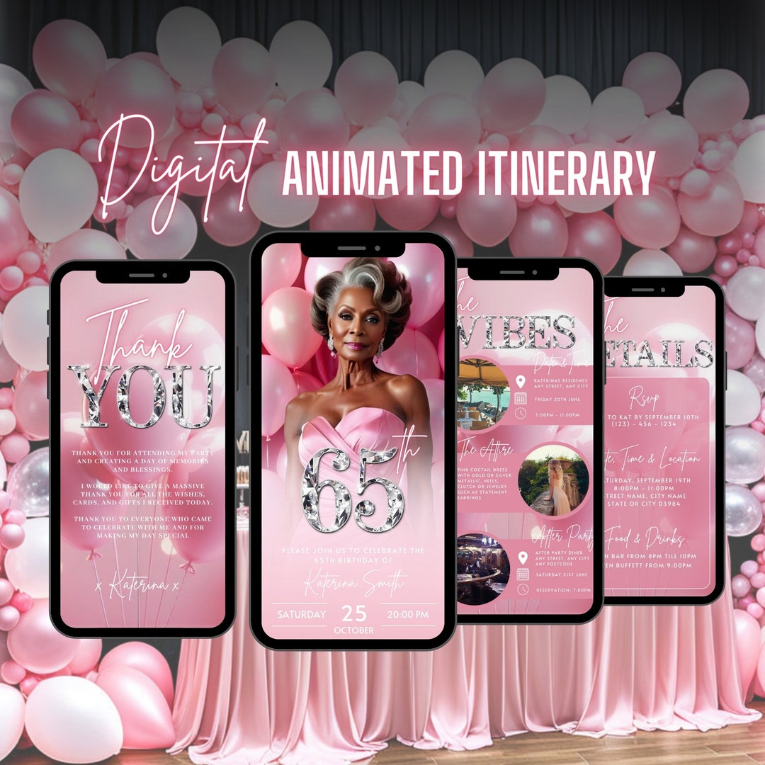 Digital 65th Birthday Invitation, Animated 65 Party Brunch Invite for ...