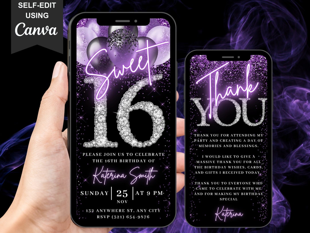 Sweet 16th Birthday Digital Invitation, Animated Sweet Sixteen Party ...