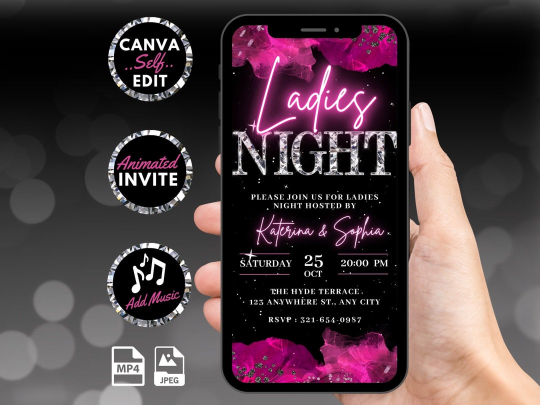 Digital Ladies Night Out Invitation, Animated Hot Pink Birthday Invite ...
