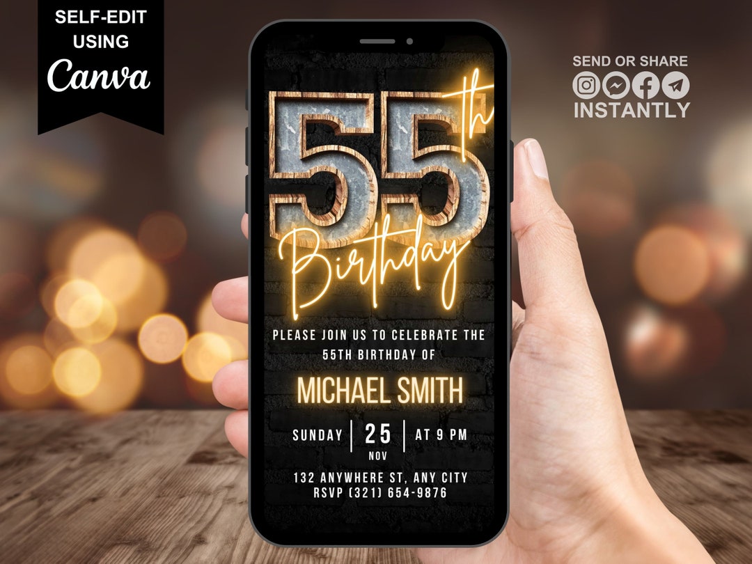 Digital 55th Birthday Invitation, Animated 55th Rustic Backyard BBQ ...
