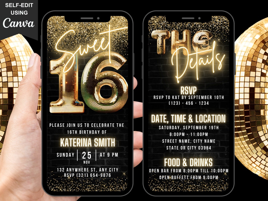 Digital Sweet 16th Birthday Invitation, Animated 16th Birthday Party ...