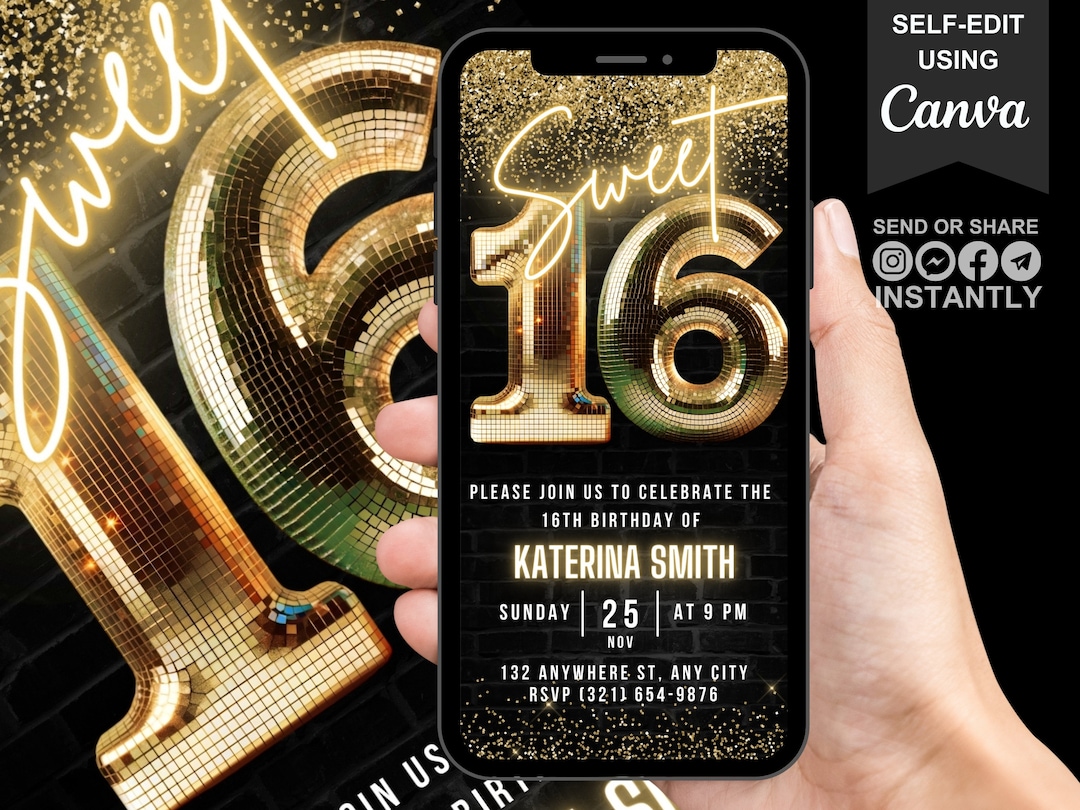 Digital Sweet 16th Birthday Invitation, Animated 16th Birthday Party ...