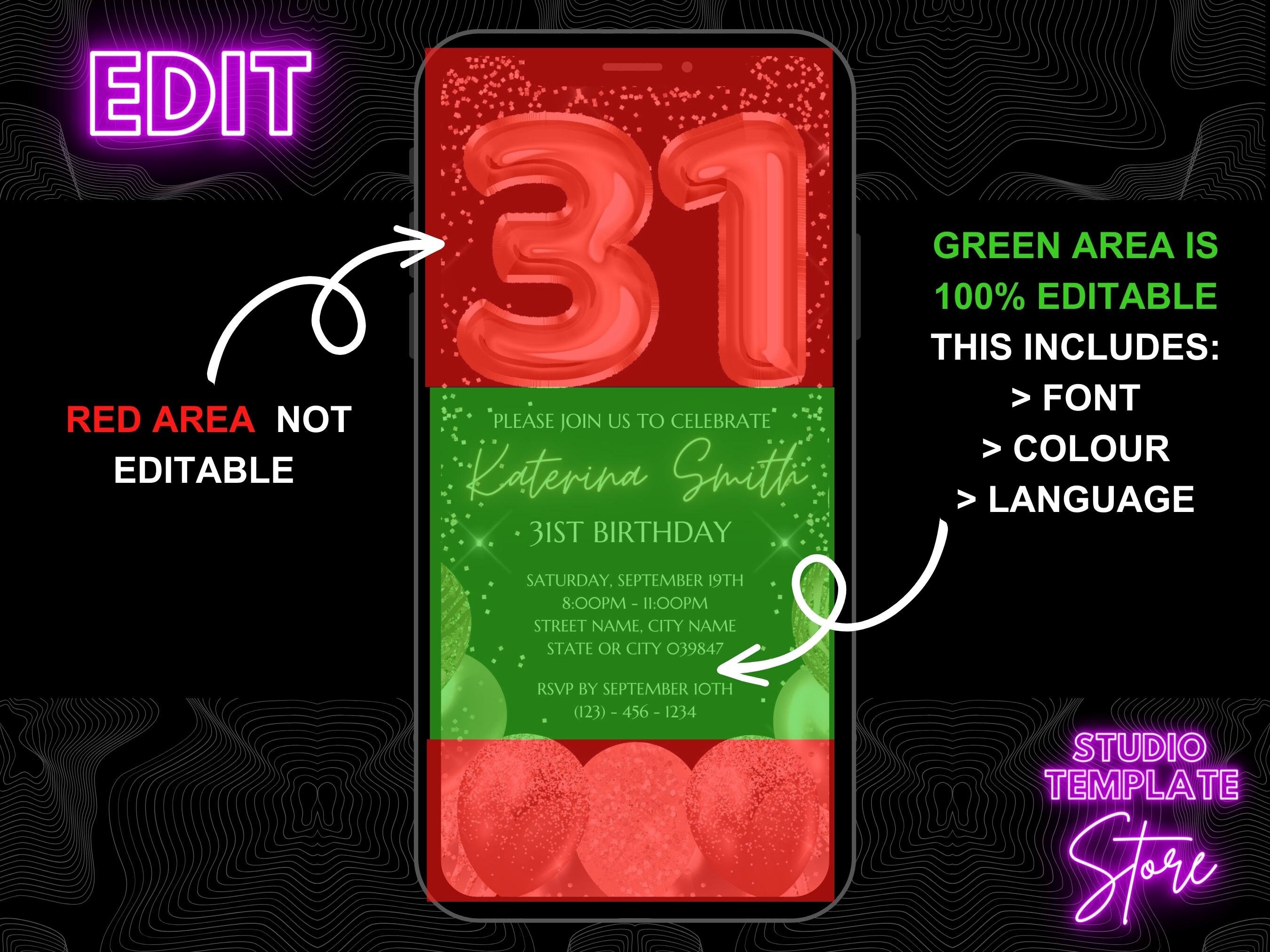 Digital 31st Birthday Invitation, Animated Thirty First Party Invite ...