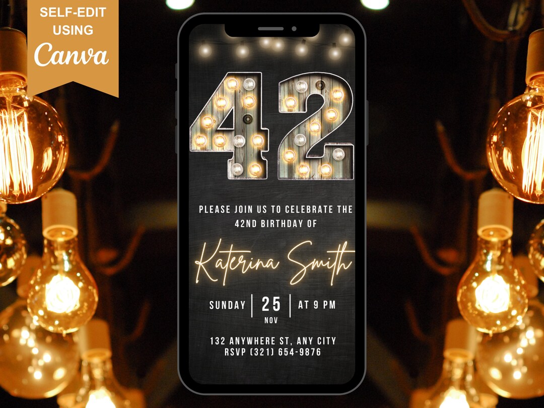 42nd Birthday Party Invitation for Him, Animated Template Invite ...