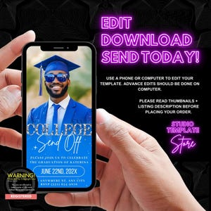 Digital Blue College Send off Invitation, Graduation Trunk Party Invite ...