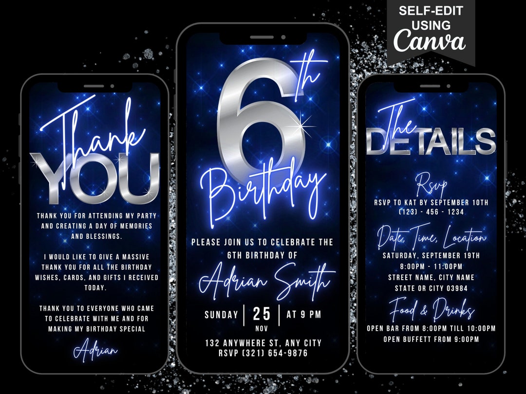6th Digital Flyer Birthday Invitation, Turning Six Party Video Invite ...