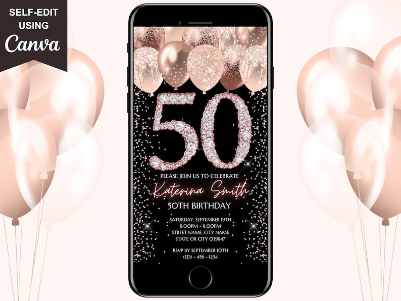 50th Birthday Digital Invitation Electronic 50th Birthday - Etsy