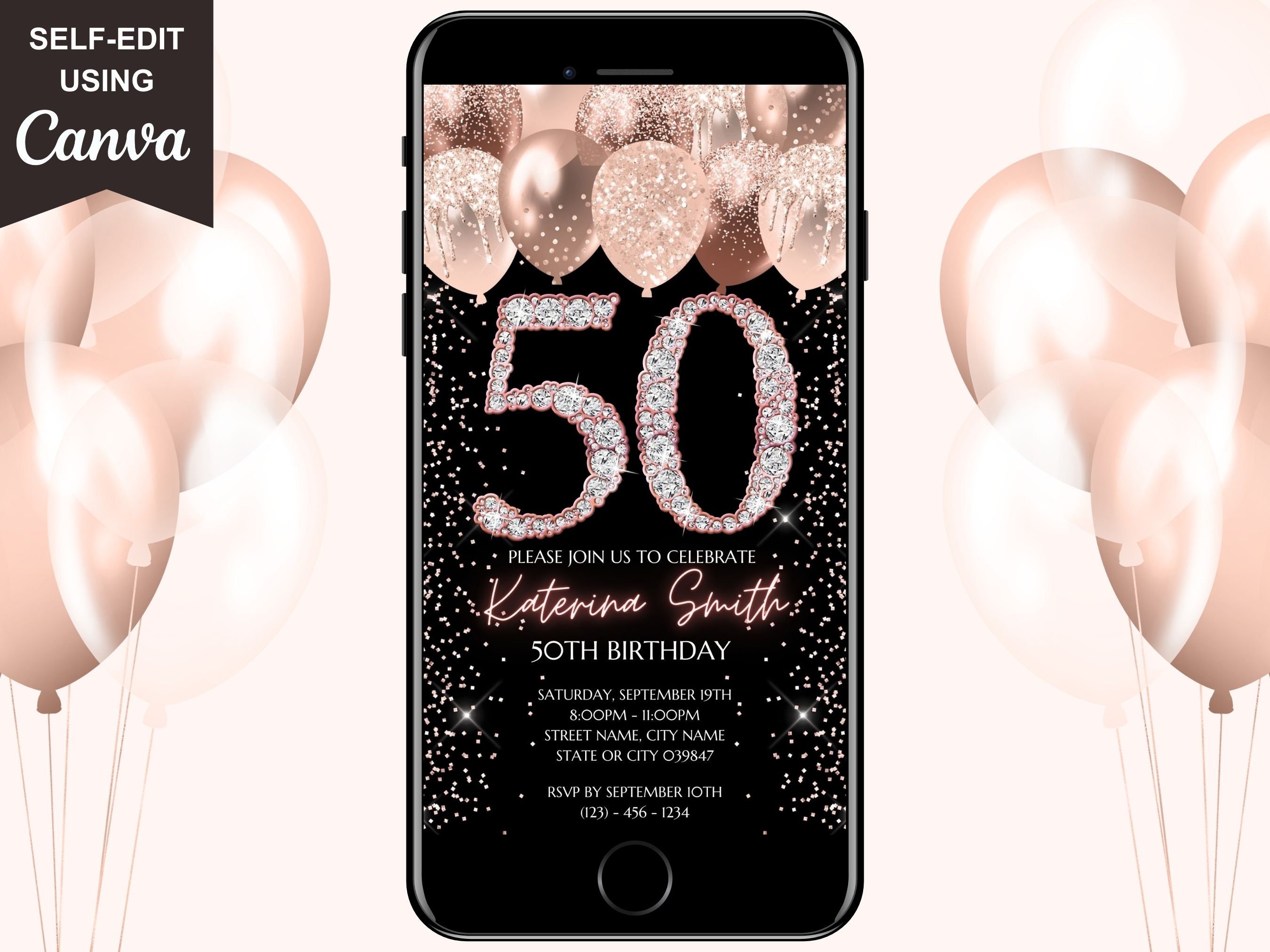 50th Birthday Digital Invitation Electronic 50th Birthday - Etsy