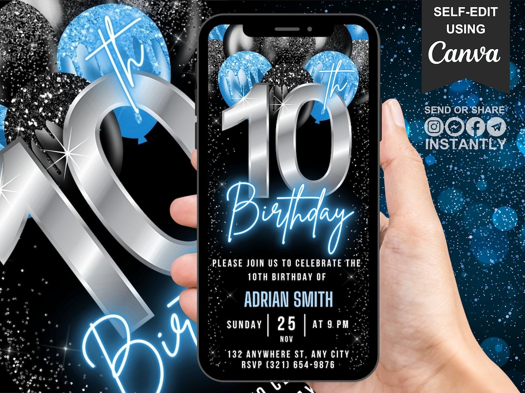 Digital 10th Birthday Invitation for Boys, 10th Birthday Invite for ...