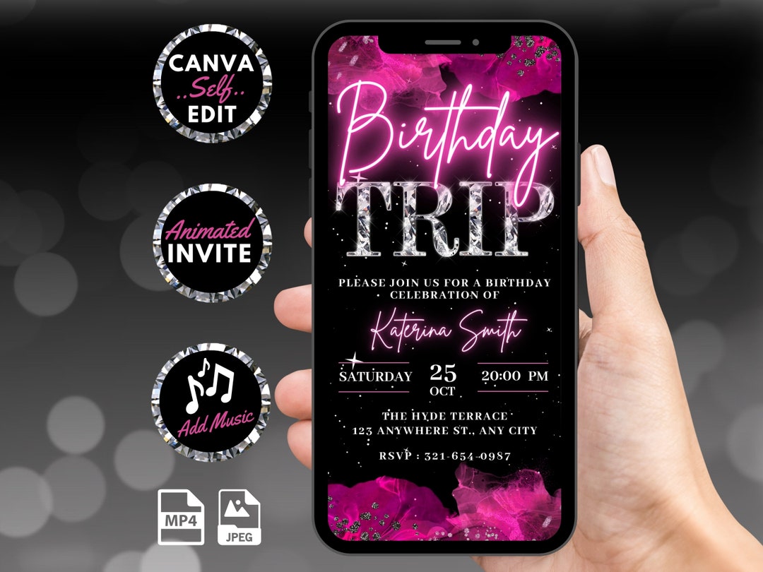 Digital Birthday Trip Invitation, Animated Girls Birthday Travel ...