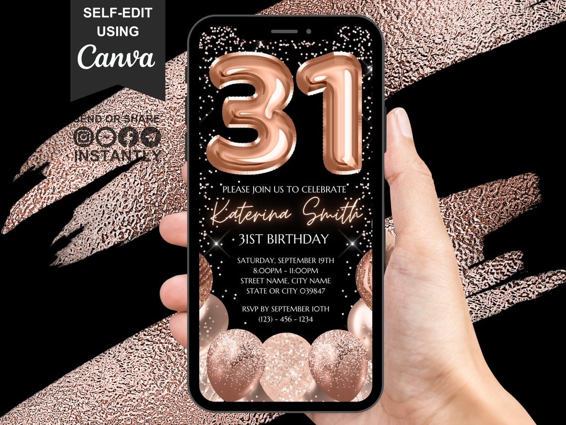 Digital 31st Birthday Invitation, Animated Thirty First Party Invite ...