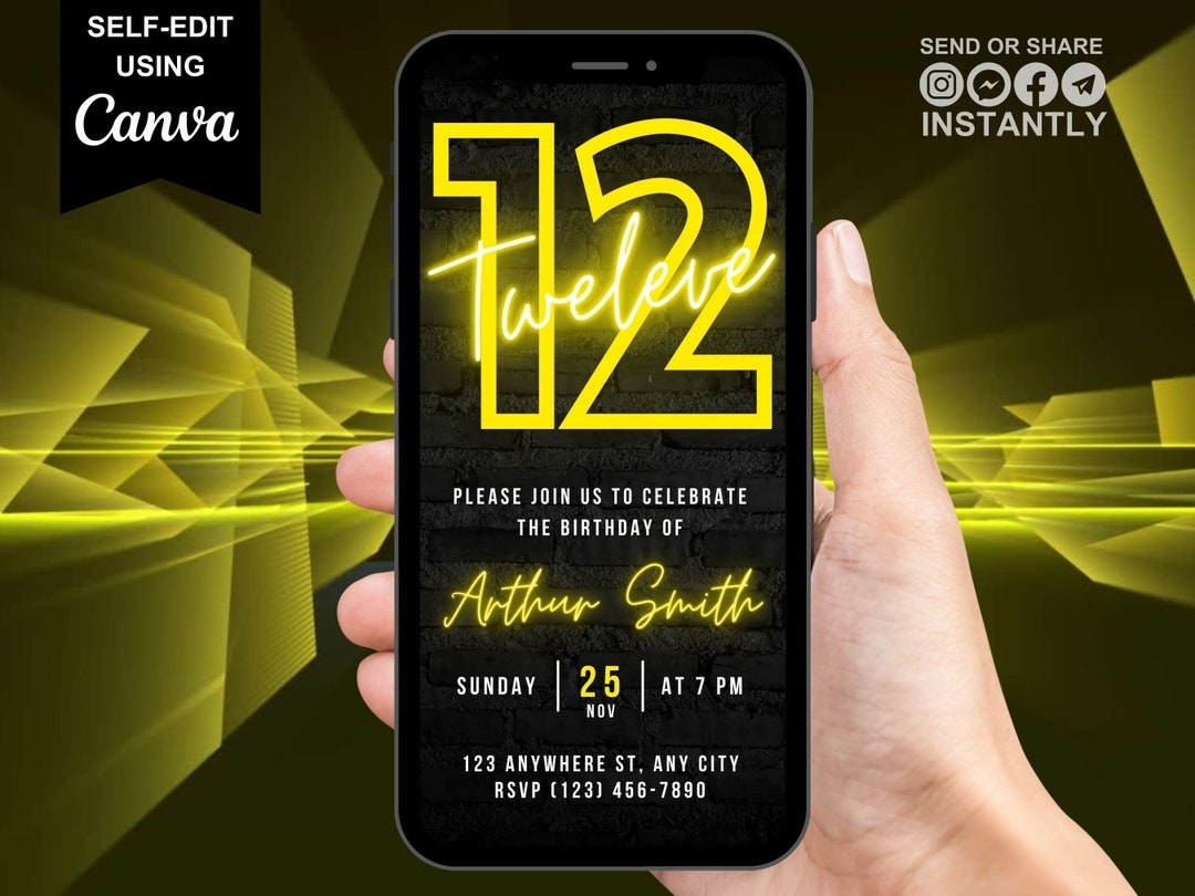 Digital 12th Birthday Invitation, Animated Sweet Twelfth Party Invite ...