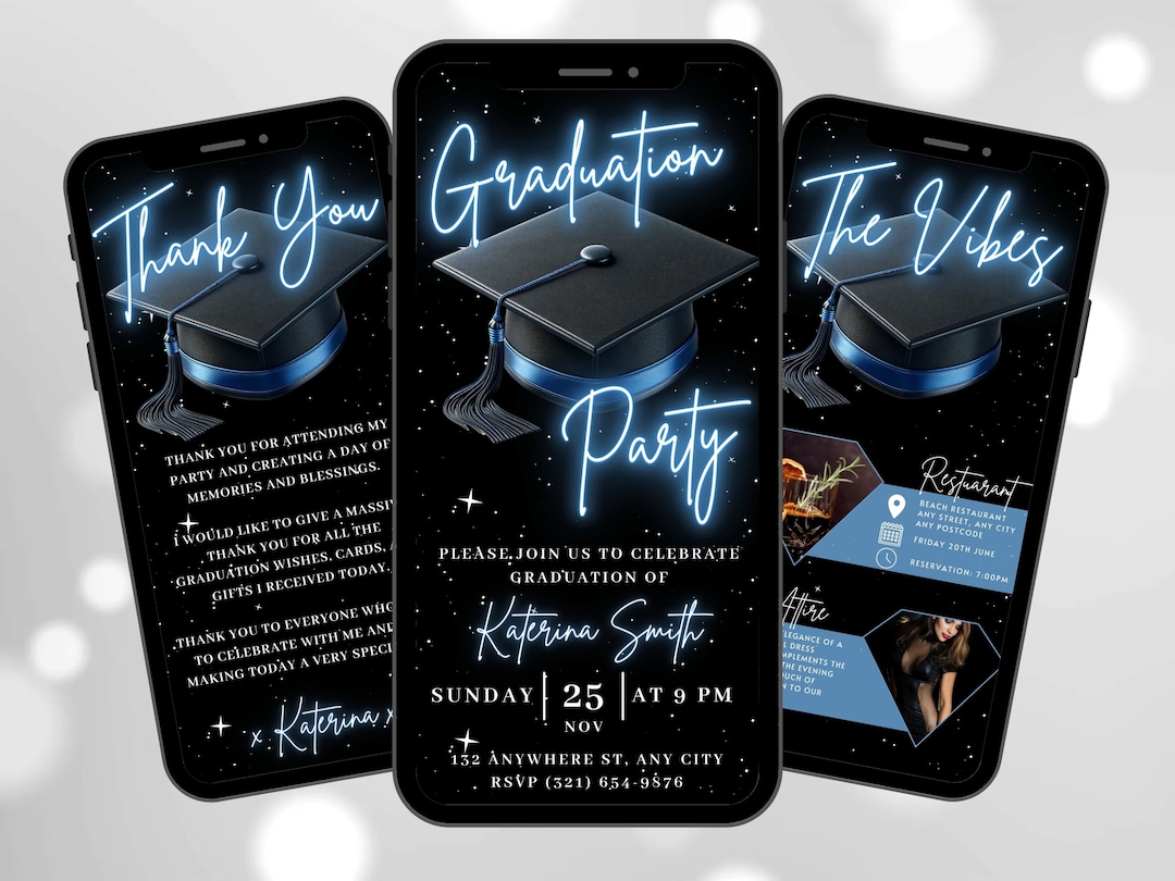 Digital Graduation Party Invitation, Animated Blue College Announcement ...