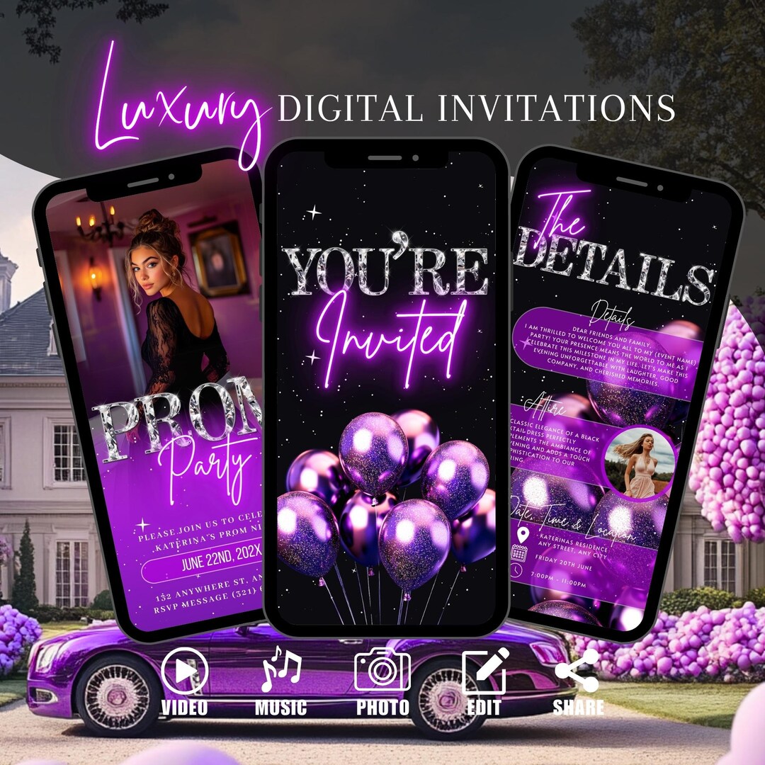 Purple Prom Party Invitation, Lilac Prom Send off Glam Invite, Digital ...