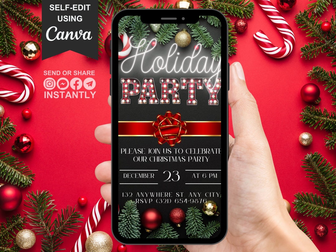 Digital Holiday Party Invitation, Christmas Phone Text Message Email ...