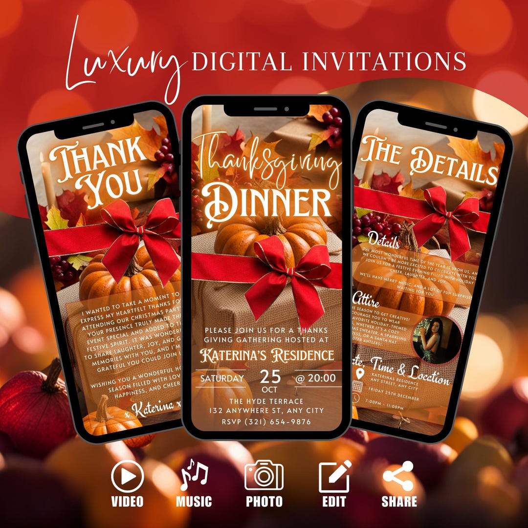Digital Thanksgiving Dinner Invitation, Fall Party Video Invite, Cozy ...
