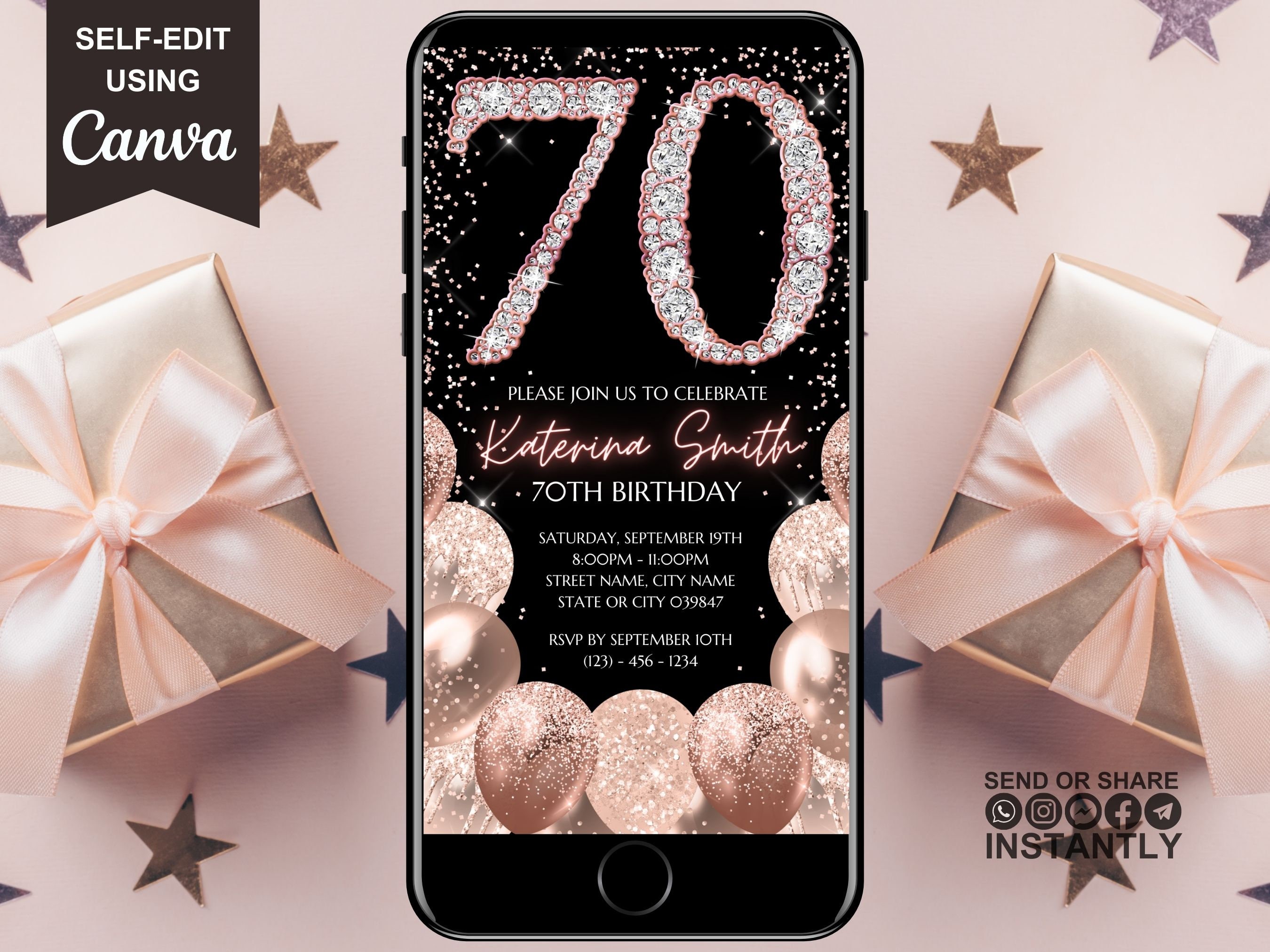 70th Birthday Digital Invitation Electronic 70th Birthday - Etsy Australia