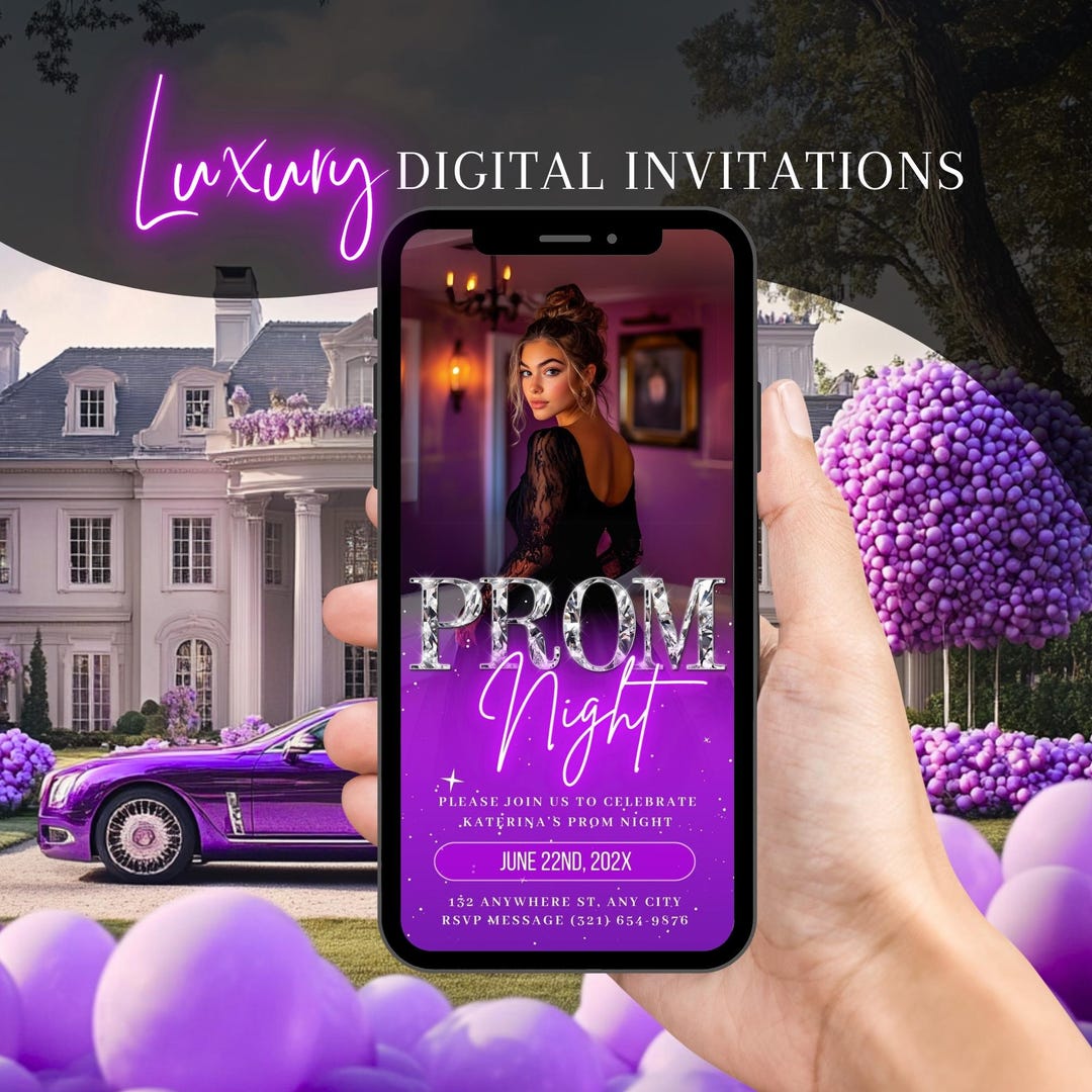 Purple Prom Night Invitation, Prom Send off Glam Party Invite, Digital ...