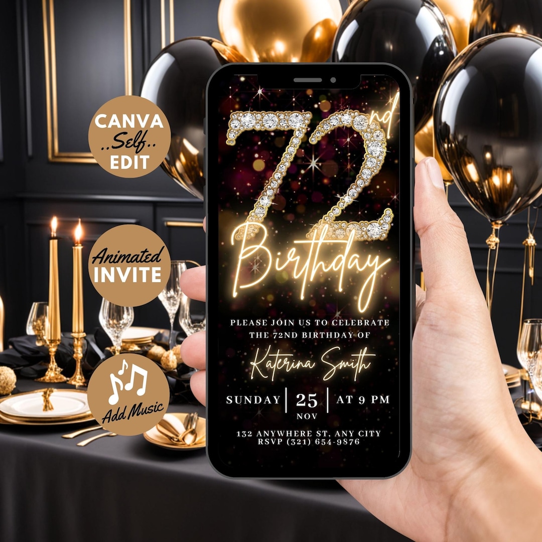 72nd Digital Flyer Birthday Invitation, Surprise 72 Dinner Party Invite ...