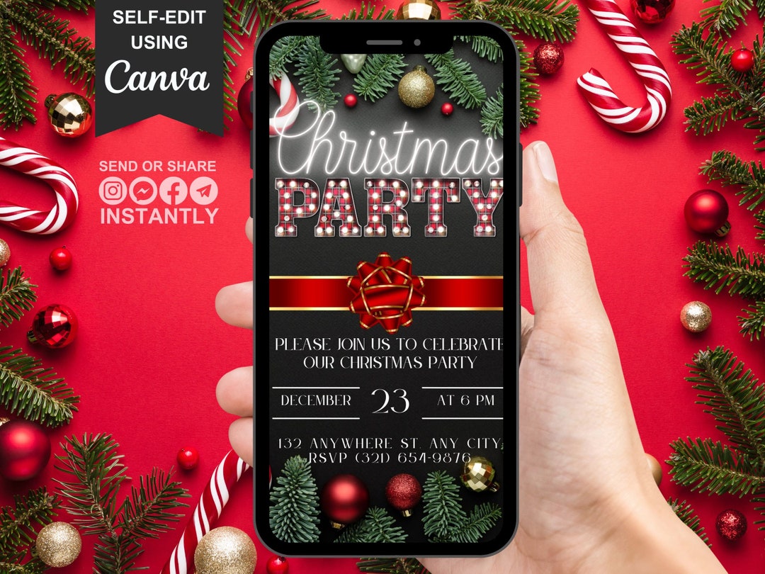 Digital Christmas Party Invitation, Electronic Phone Text Message Email ...