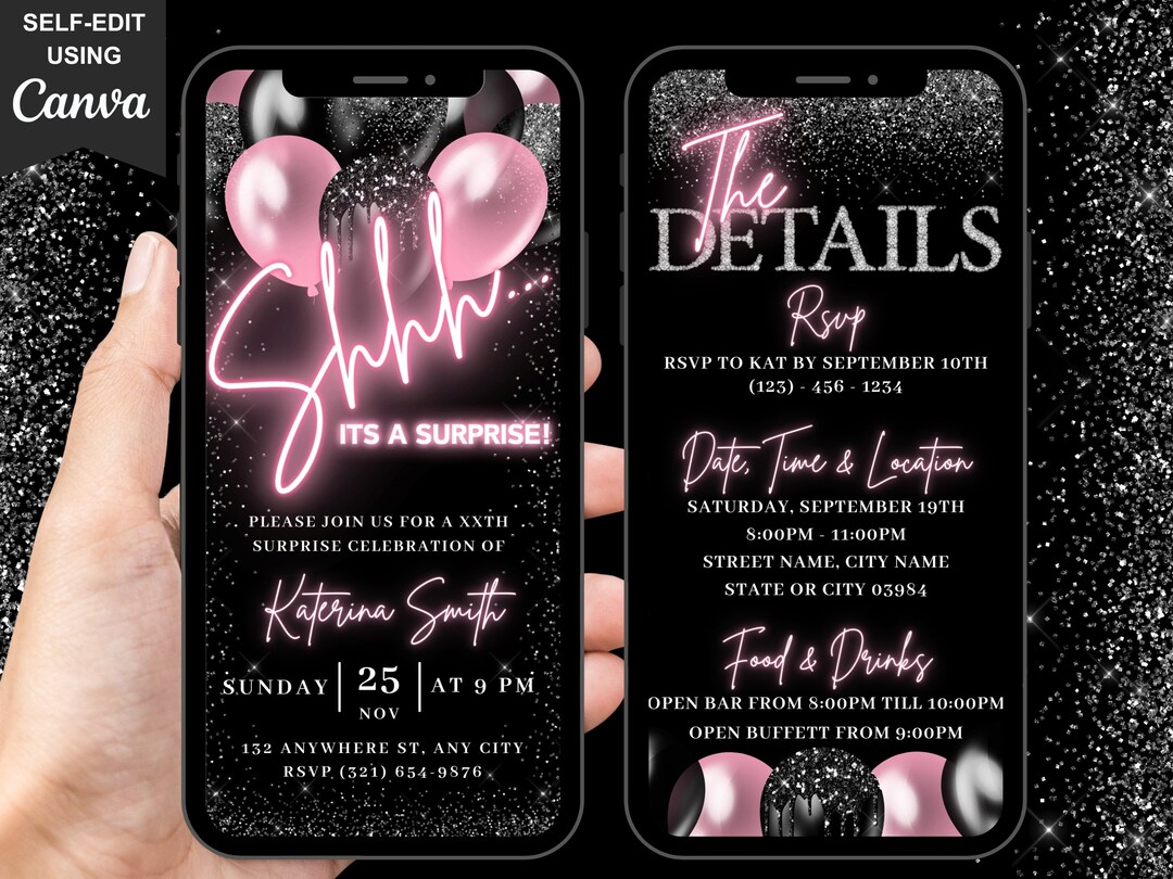 Digital Surprise Birthday Invitation for Her, 40th 50th Invite Ecard ...
