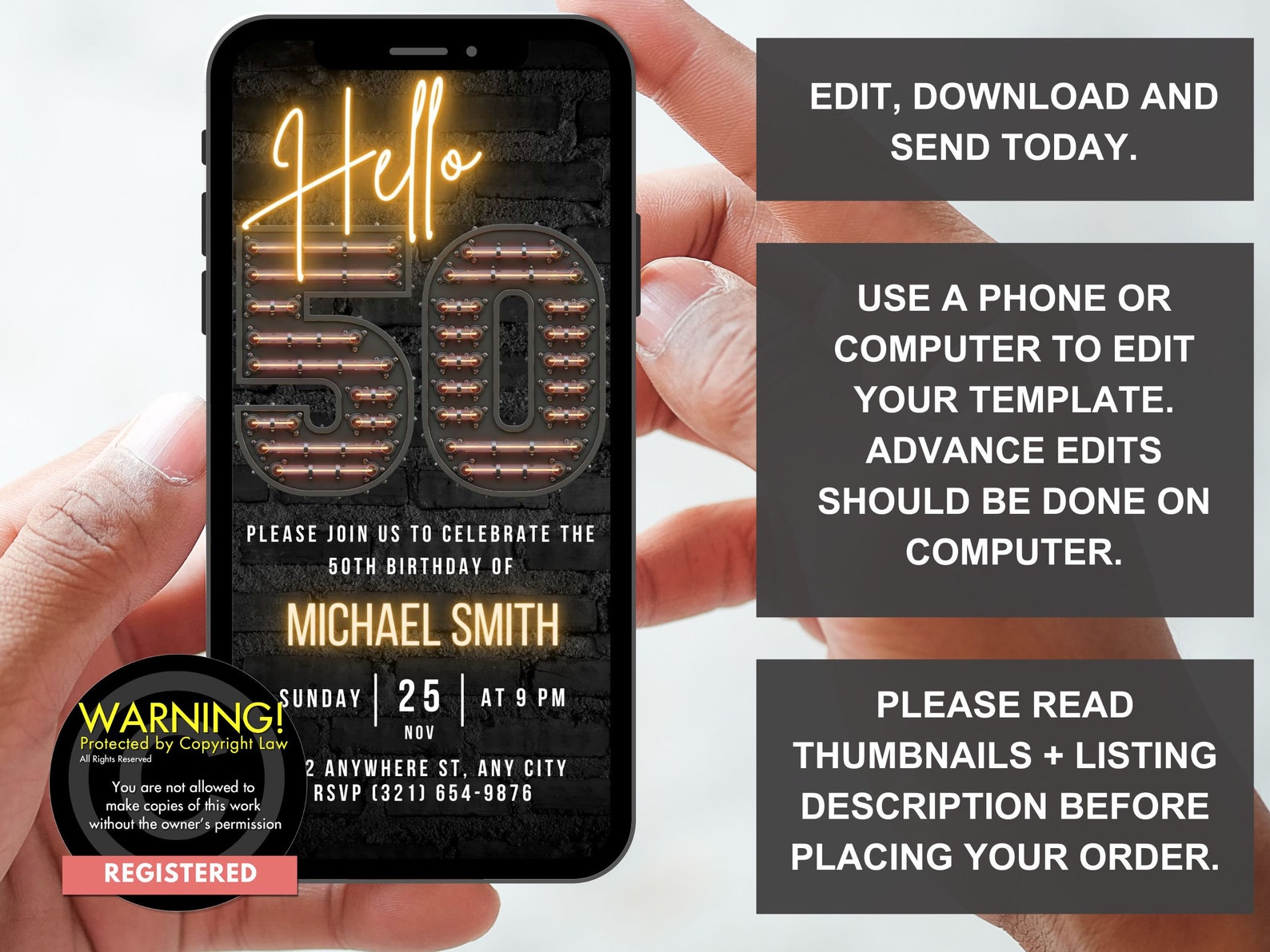 Digital Hello 50 Birthday Invitation for Him 50th Virtual - Etsy