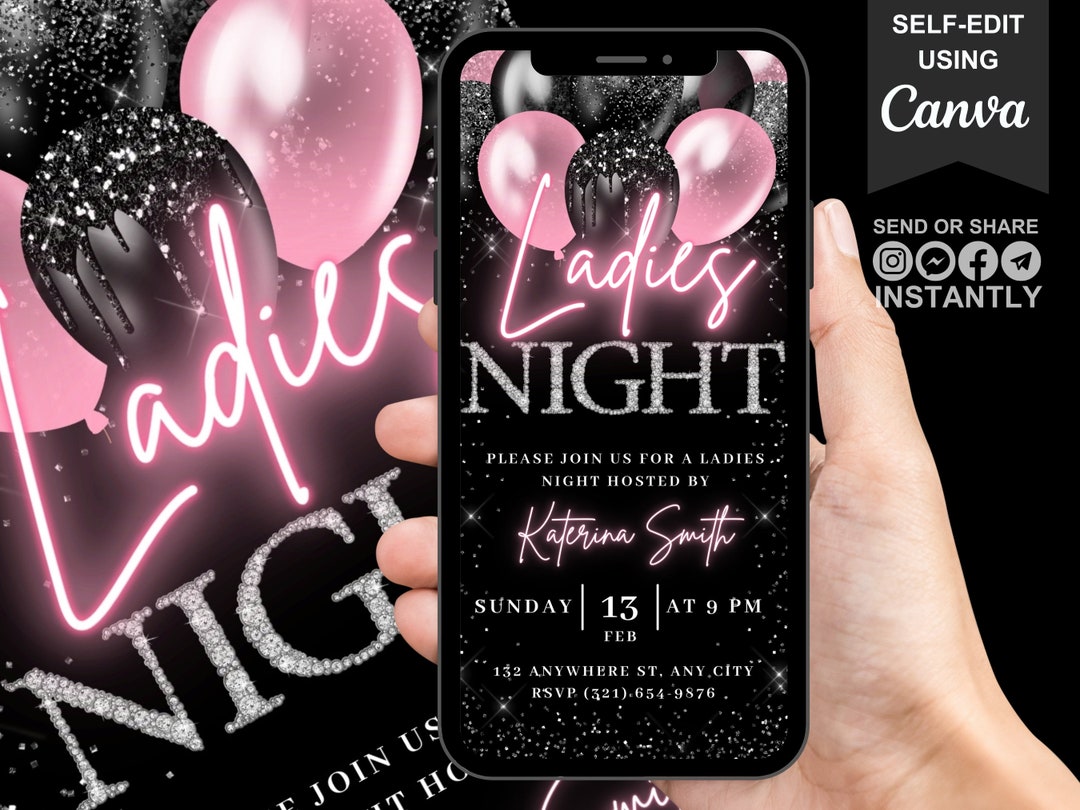Digital Ladies Night Out Invitation, Animated Fun Pink Birthday Invite ...