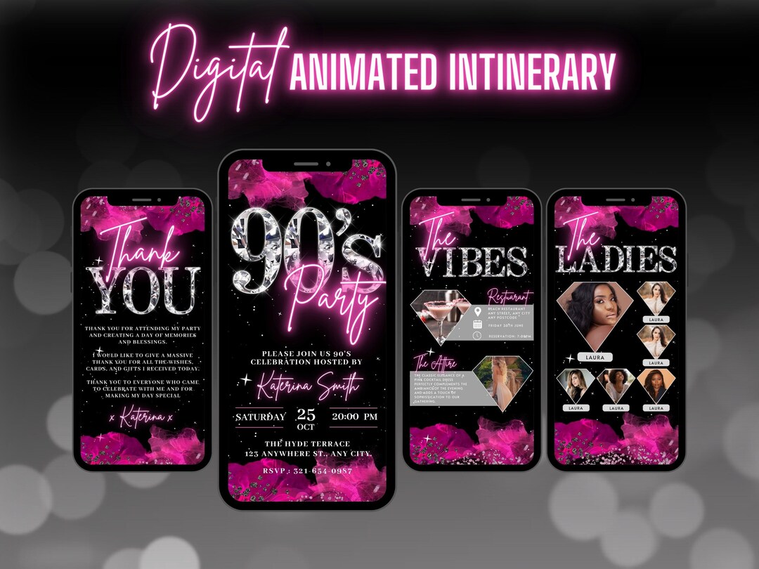 Digital 90s Party Invitation, Animated Hot Pink Back to the 1990s ...