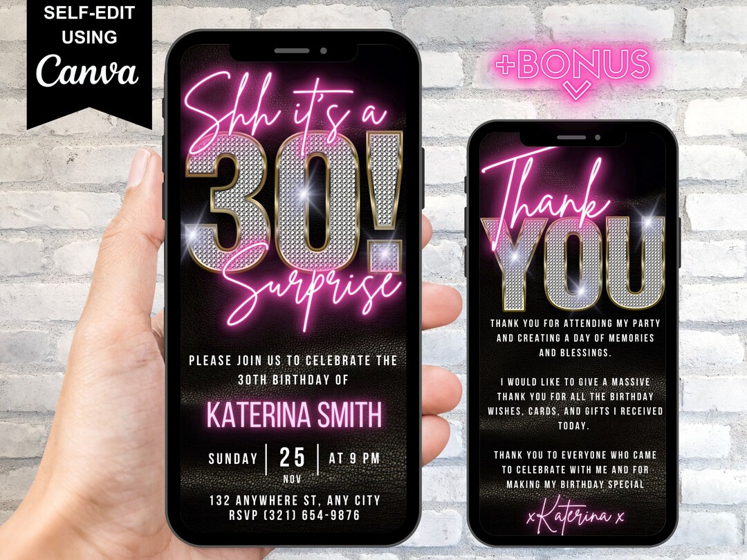 Digital Surprise 30th Birthday Invitation, Animated 30th Party Pink ...