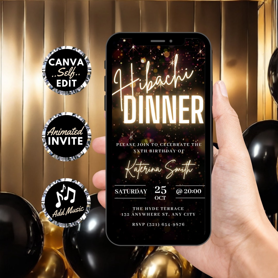 Digital Hibachi Flyer Invitation, Animated Birthday Dinner Party Invite ...