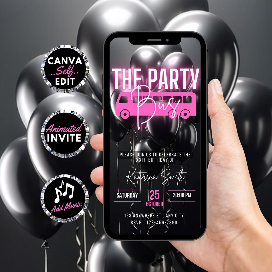 Digital Party Bus Birthday Invitation, Animated Limo Party Invite ...
