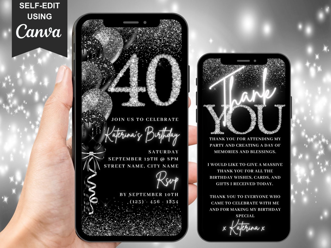 Digital 40th Birthday Party Invitation, 40th Glam Invite, Animated ...