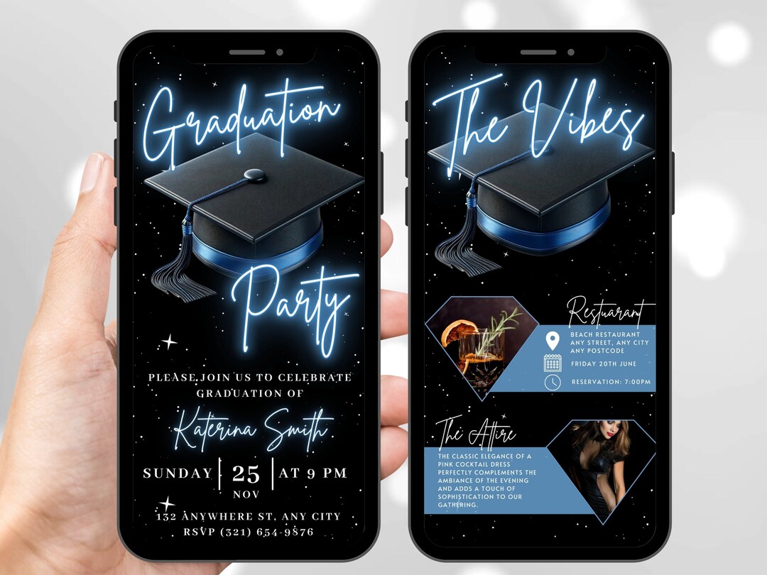 Digital Graduation Party Invitation, Animated Blue College Announcement ...