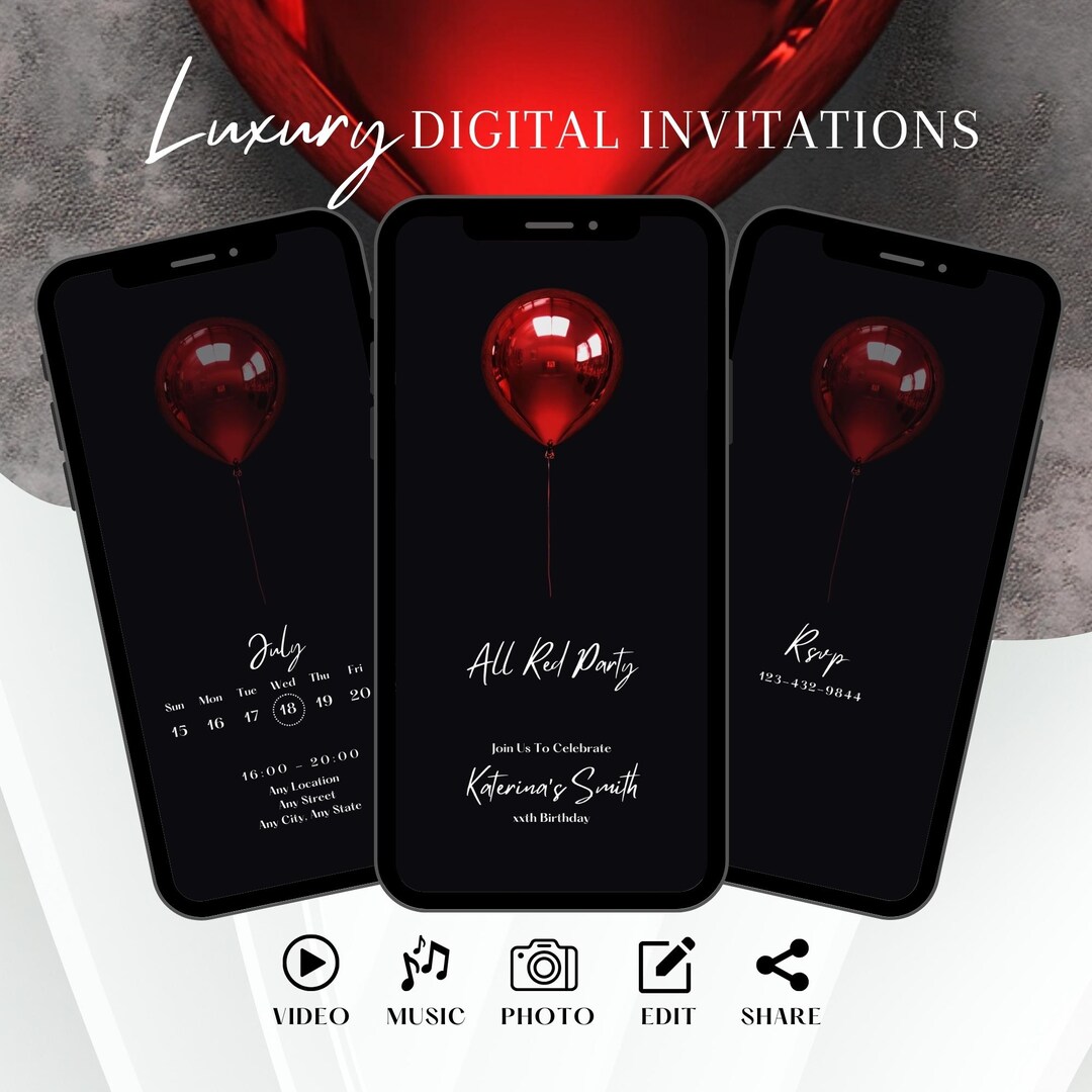 Elegant All Red Party Invitation, Minimalist Animated Birthday Invite ...