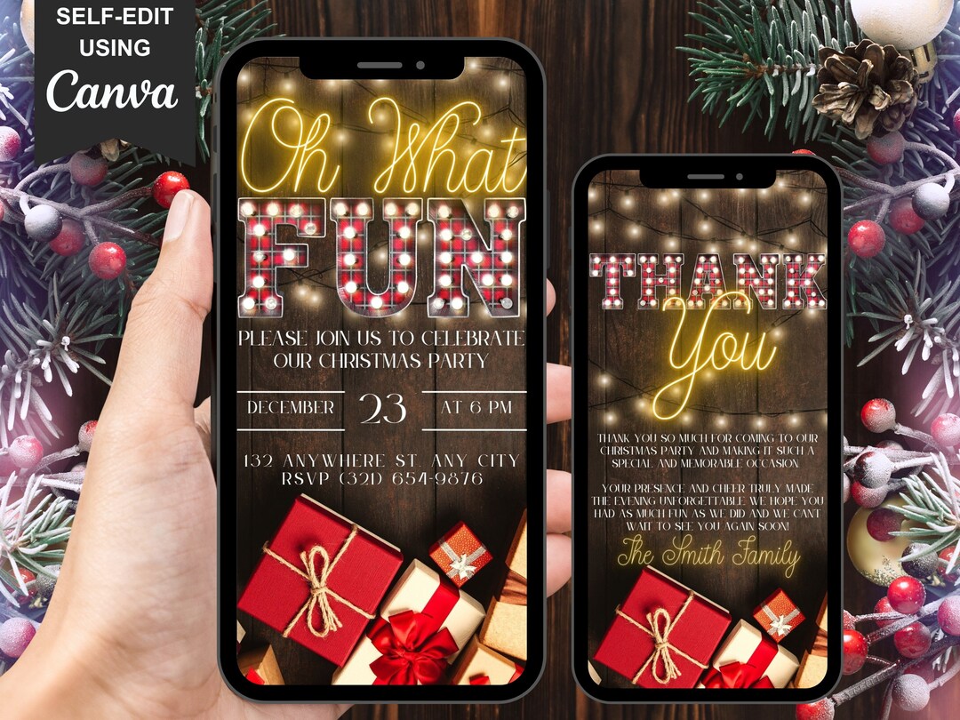 Digital Christmas Oh What Fun Invitation, Party Text Message Evite ...