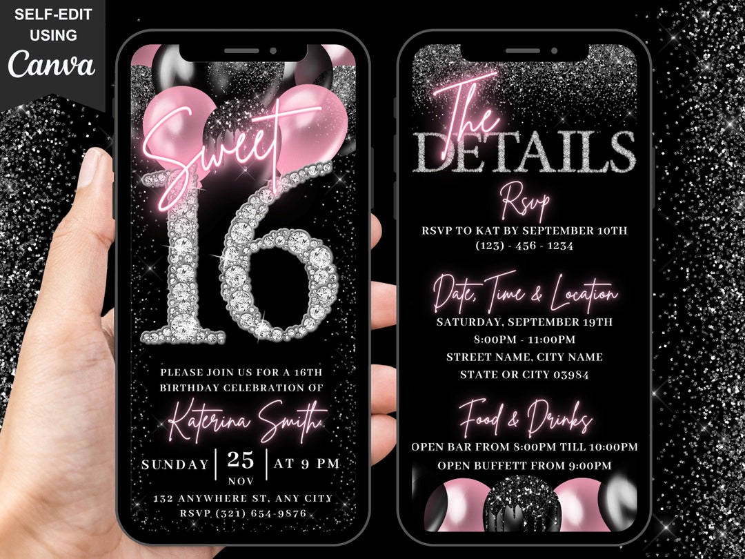 Sweet 16 Sixteen Birthday Invitation, Girls Animated Video Party Invite ...