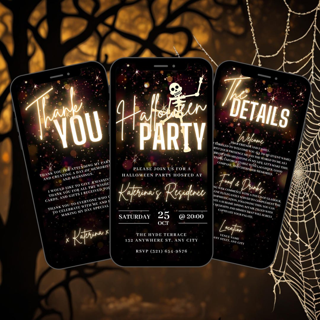 Digital Halloween Party Invitation, Animated Dancing Skeleton Party ...