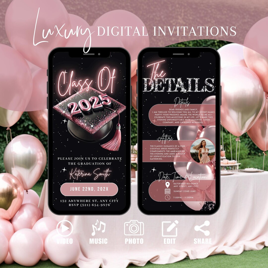 Digital Graduation Class of 2025 Invitation, Pink 25 Graduate Invite ...