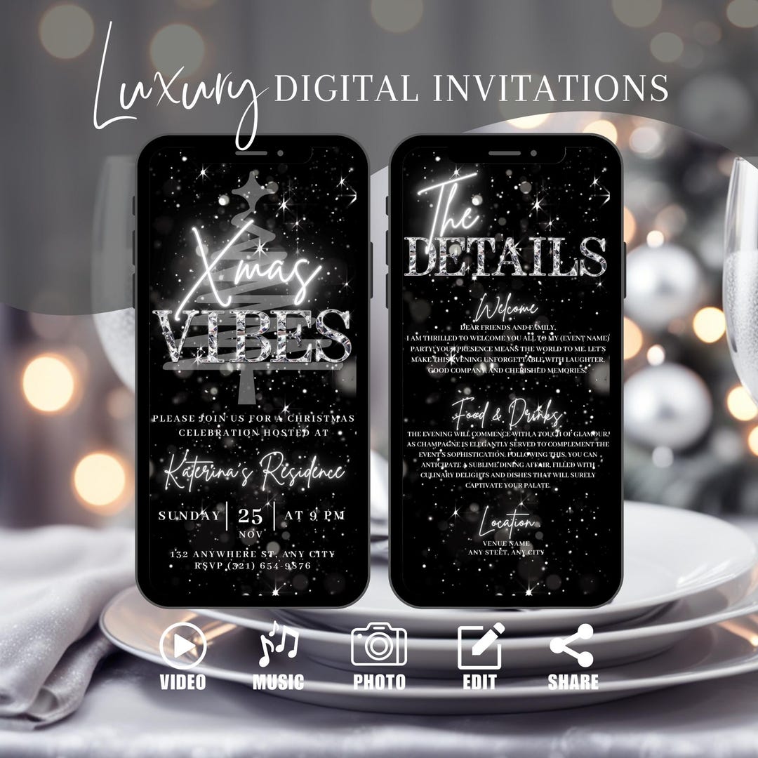 Animated Digital Christmas Invitation, Elegant Silver Holiday Party ...