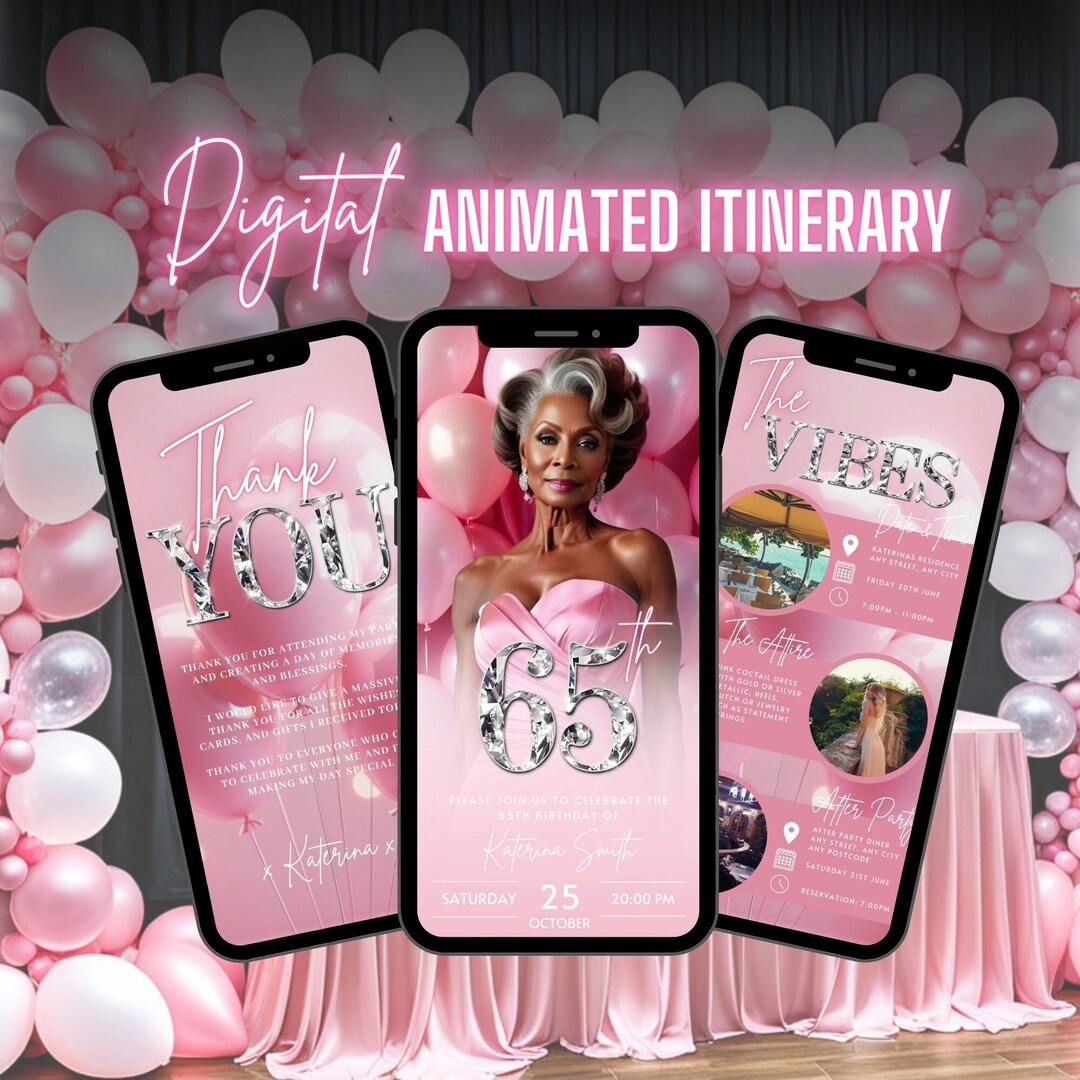 65th Digital Flyer Birthday Invitation, Animated 65 Dinner Party Invite ...