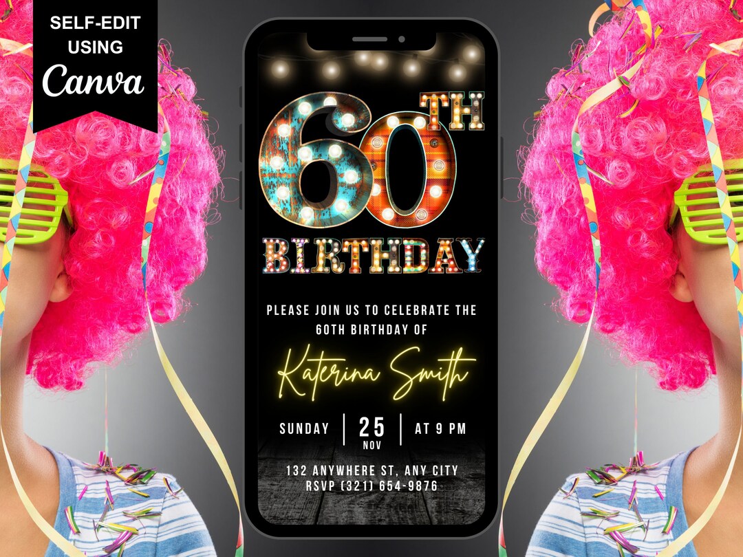 Digital 60th Birthday Invitation, Animated Fun Sixty Party Invite for ...