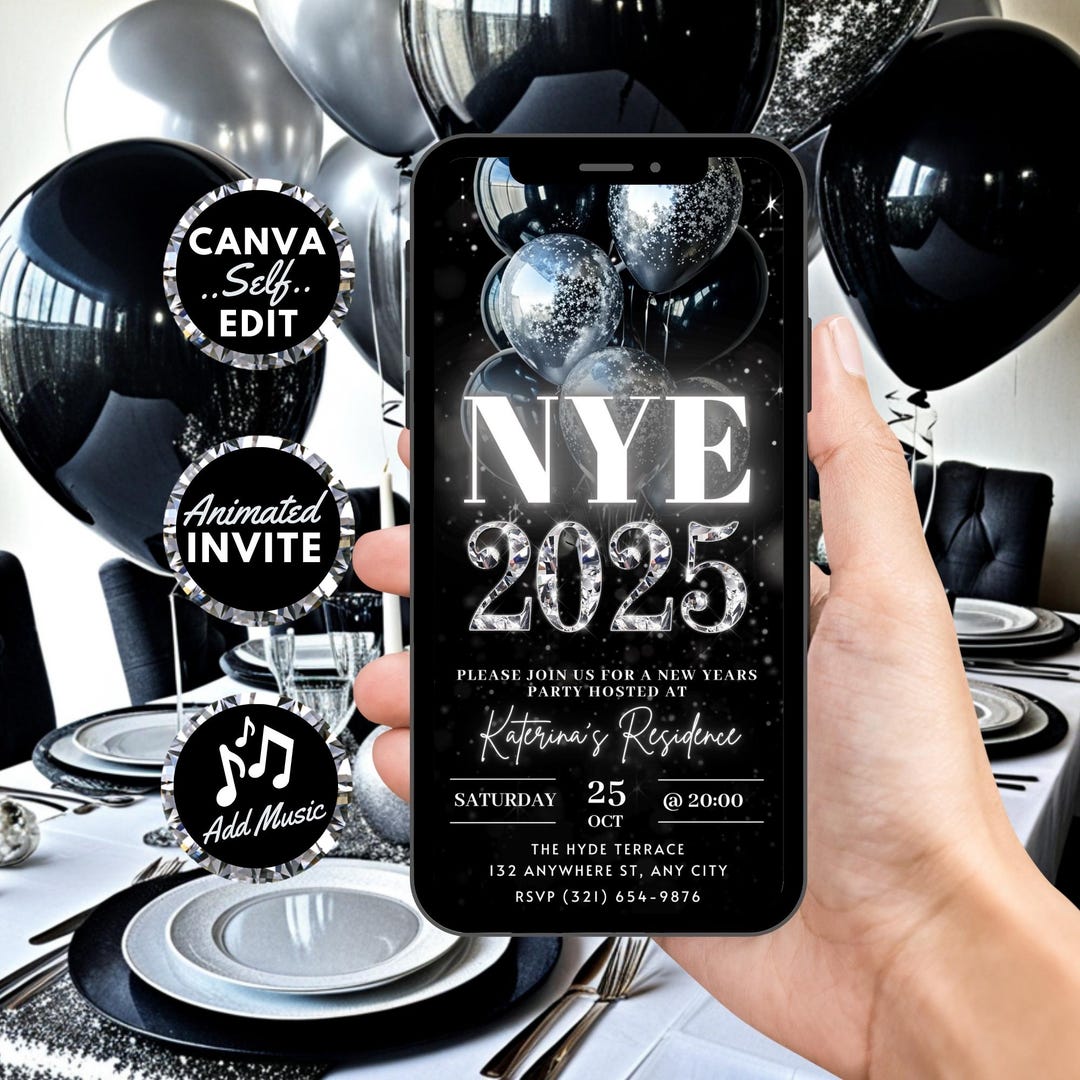 Digital NYE 2025 Invitation, Animated New Years Eve Party Invite ...