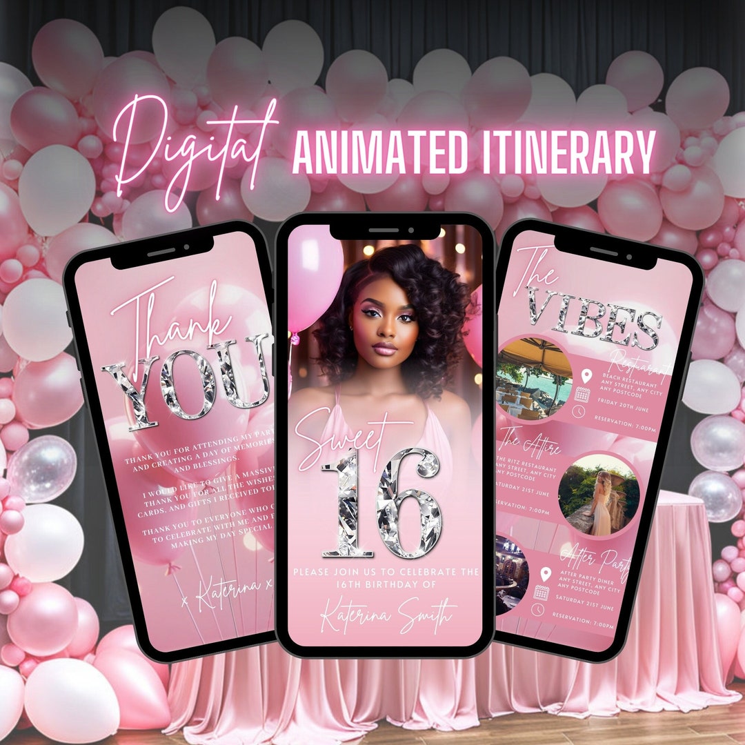 Digital Sweet 16th Birthday Invitation, Animated Sweet Sixteen Party ...