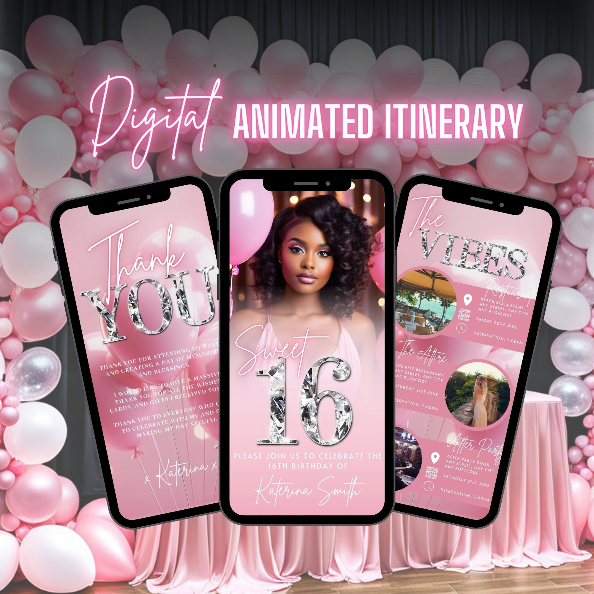 Digital Sweet 16th Birthday Invitation, Animated Sweet Sixteen Party ...