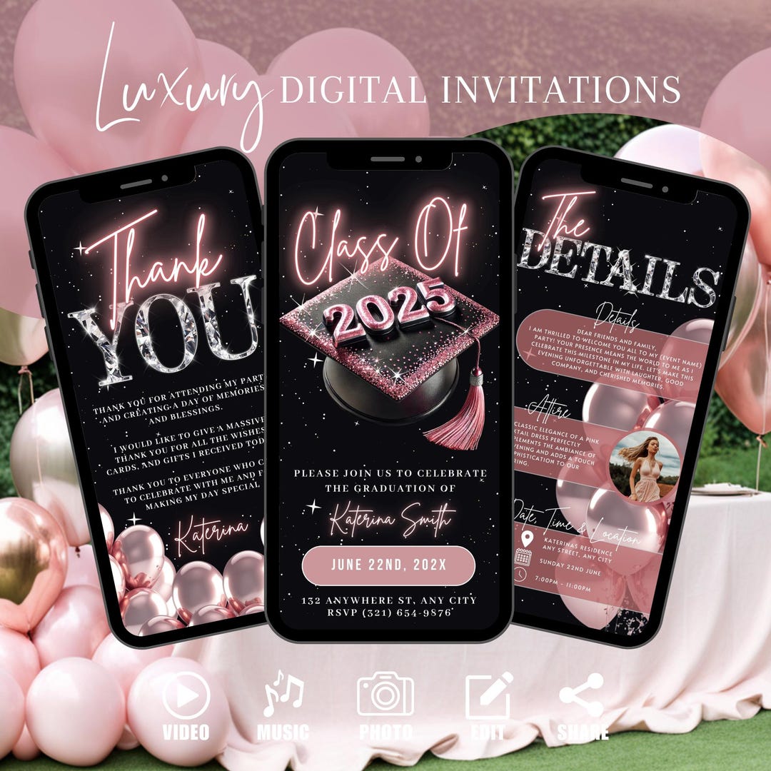 Digital Graduation Class of 2025 Invitation, Pink 25 Graduate Invite ...