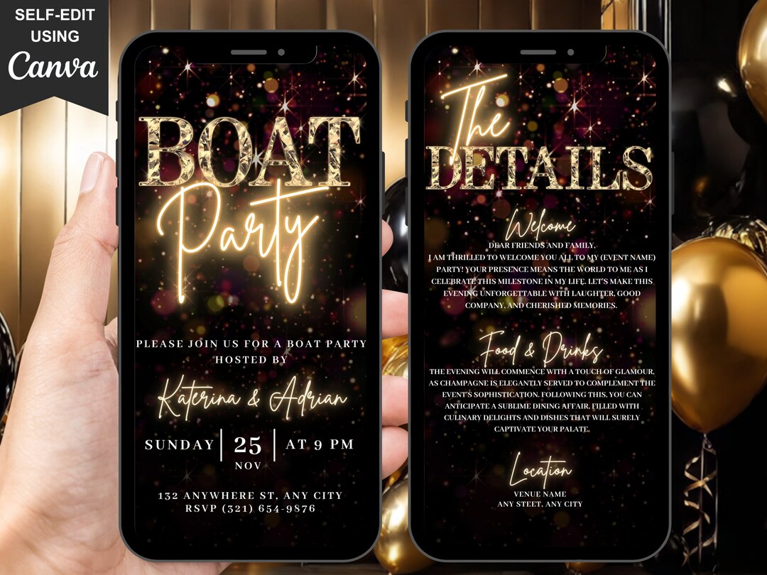 Digital Boat Party Invitation, Animated Yacht Party Invite, Gold ...