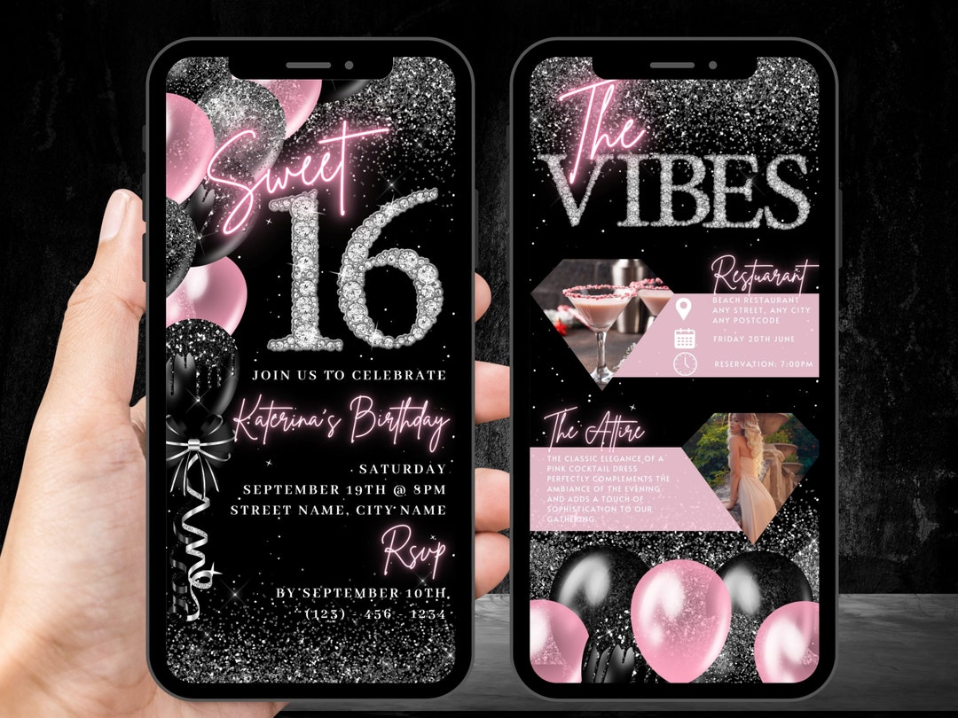 Digital Sweet 16 Birthday Invitation, Girls Animated Sweet Sixteen ...